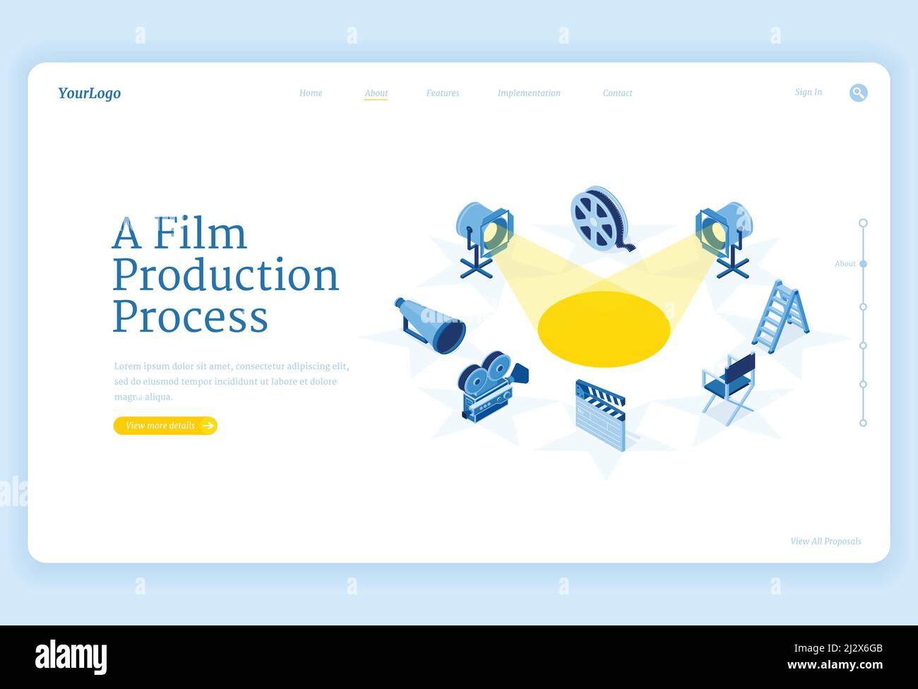 Film production isometric landing page, movie making process and ...