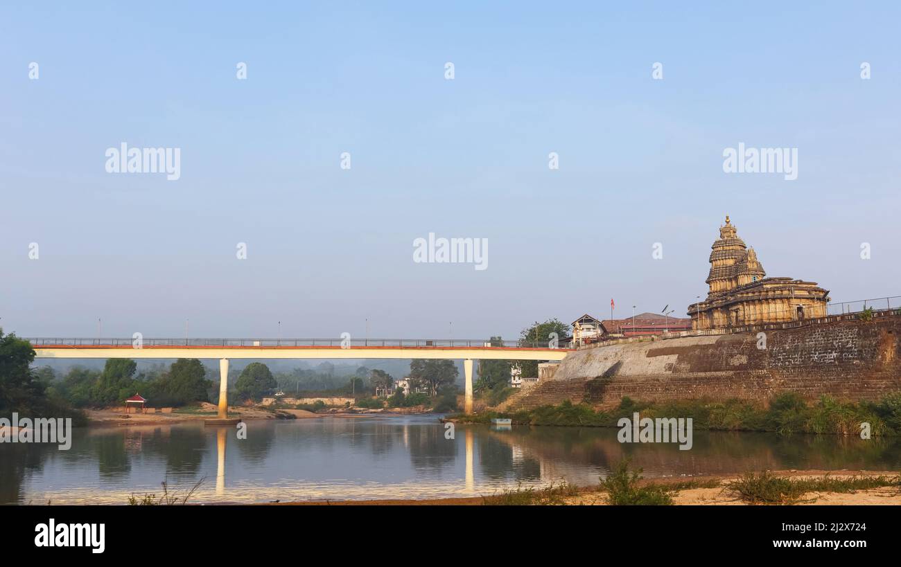 Riverside View of Vidyashankara Temple and Vidyatheertha Sethu bridge ...