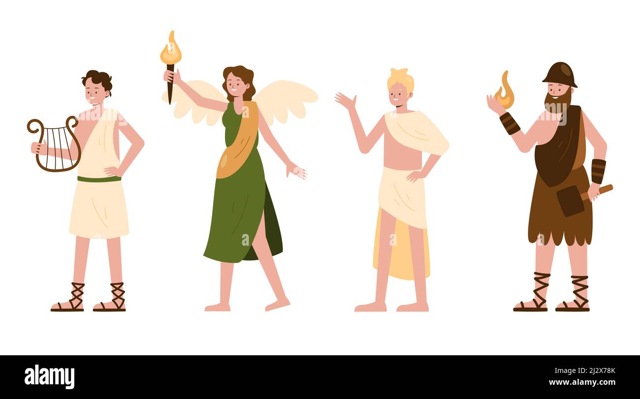 Hand drawn greek mythology character set Vector illustration Stock ...