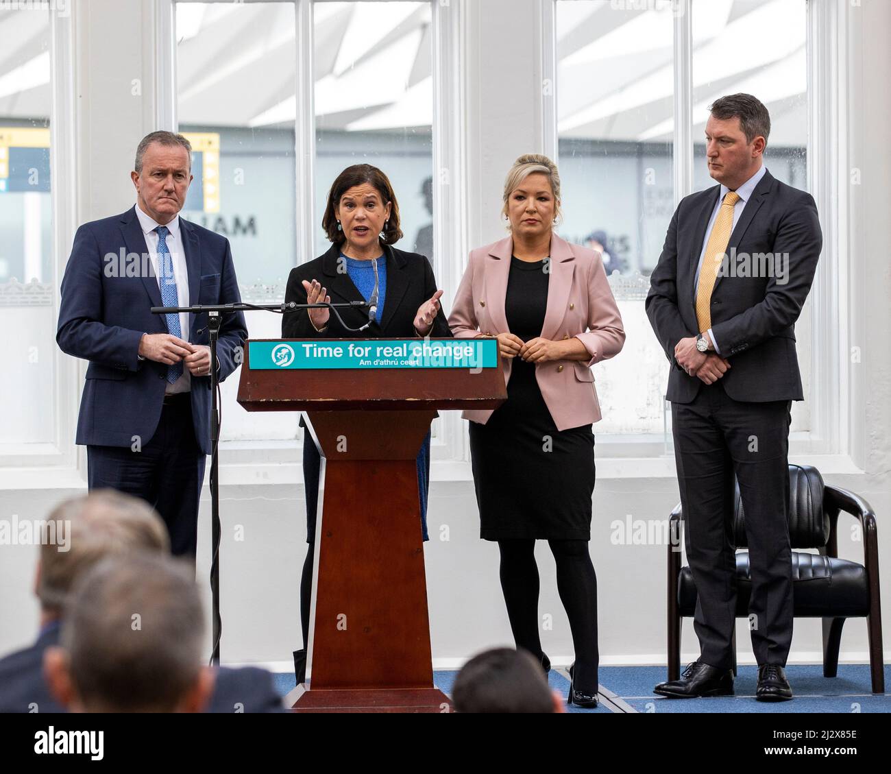 (left to right) Conor Murphy, Sinn Fein Leader Mary Lou McDonald, Sinn ...