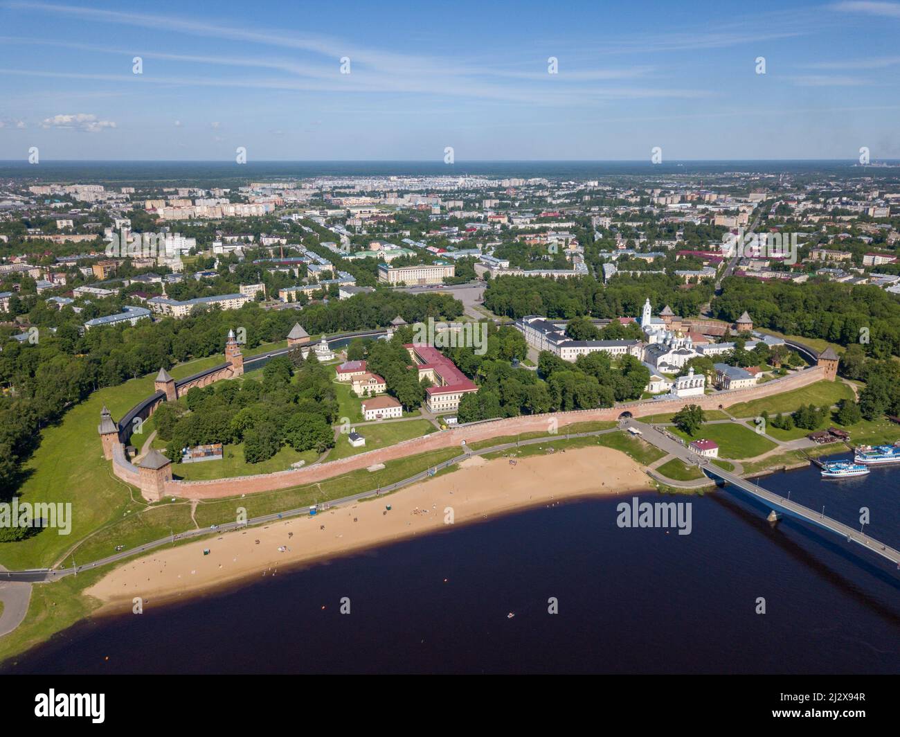 Veliky Novgorod, the old city, the ancient walls of the Kremlin, St ...
