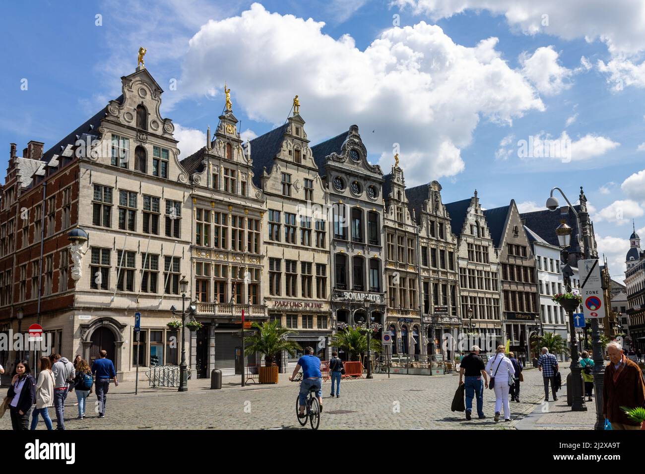 The exterior historical flemish buildings at the Grot Market in ...