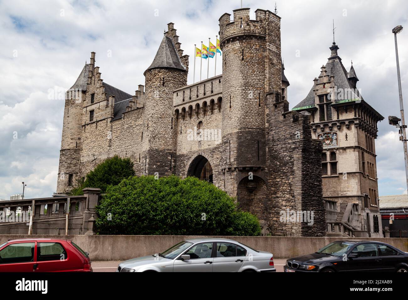 A scenic view of the Het Steen, a medieval fortress in Antwerp, Belgium ...