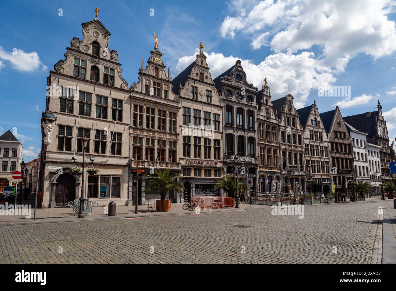 The exterior historical flemish buildings at the Grot Market in ...