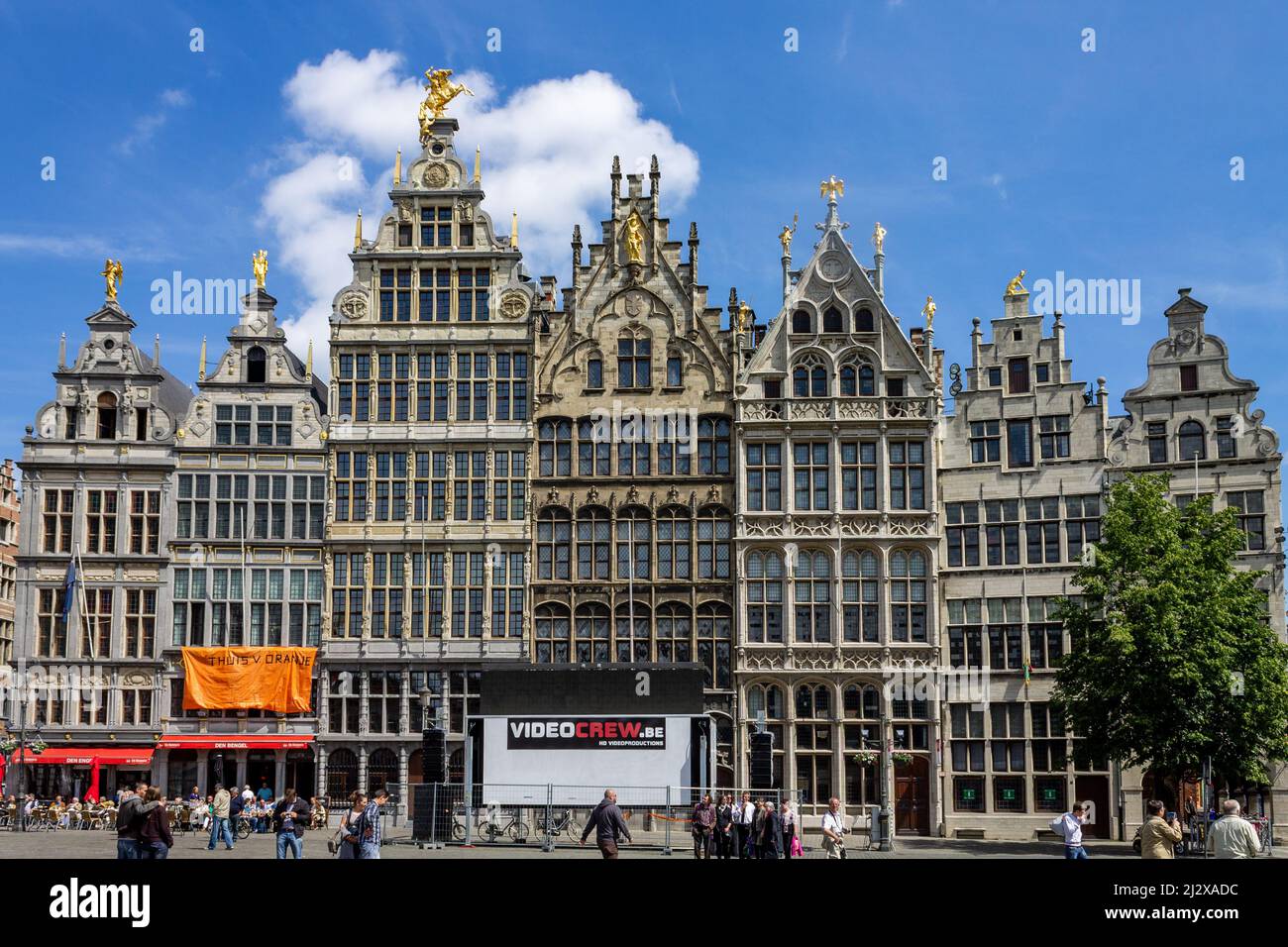 The exterior historical flemish buildings at the Grot Market in ...