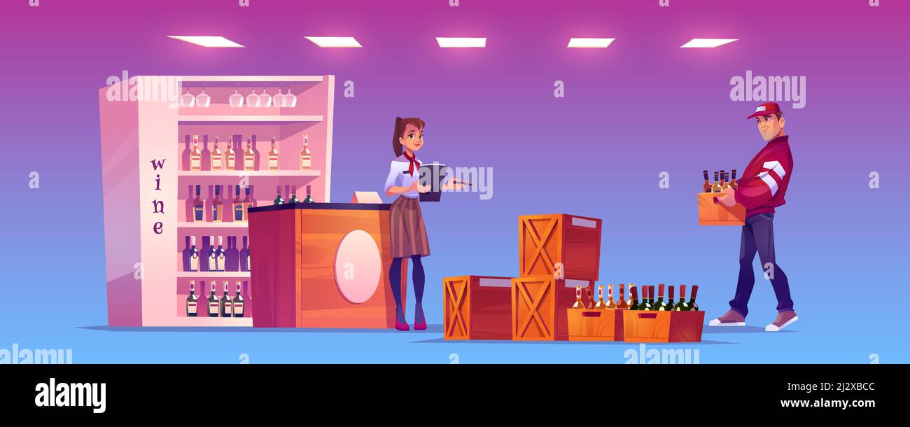 Goods delivery, distribution cartoon banner. Woman customer, owner of ...