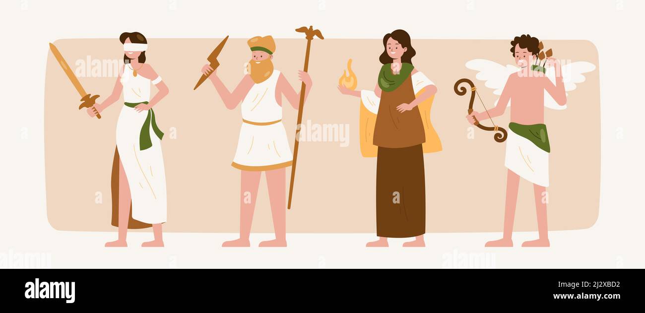 Hand drawn greek mythology character set Vector illustration Stock ...