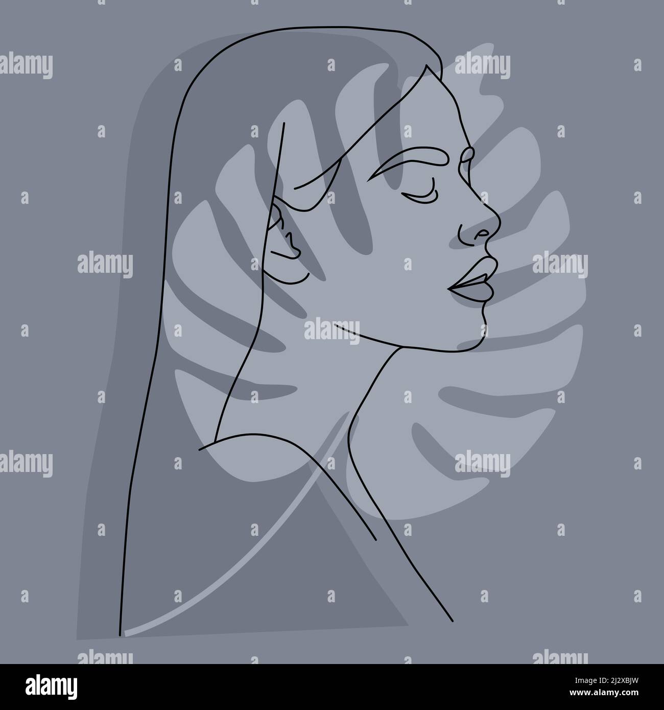 Portrait. A woman's face and colored spots. A continuous line of a ...