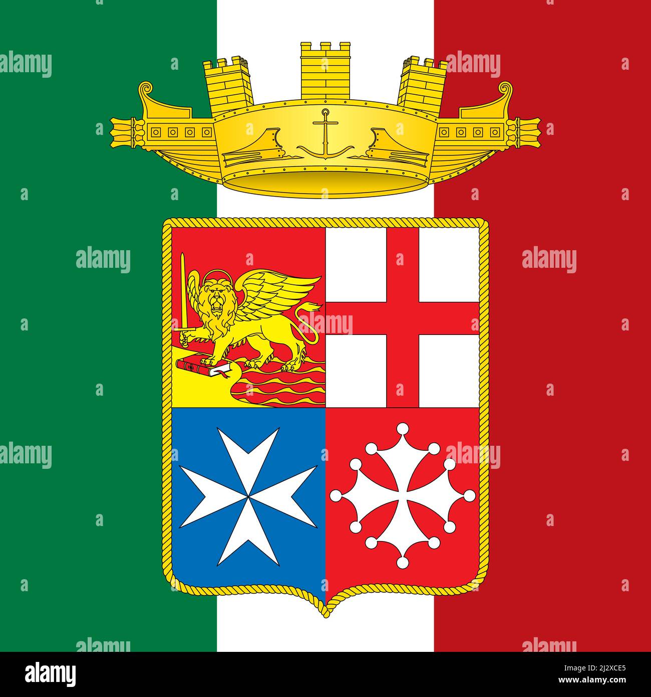 Italian Military Navy official coat of arms on the italian flag, Italy ...