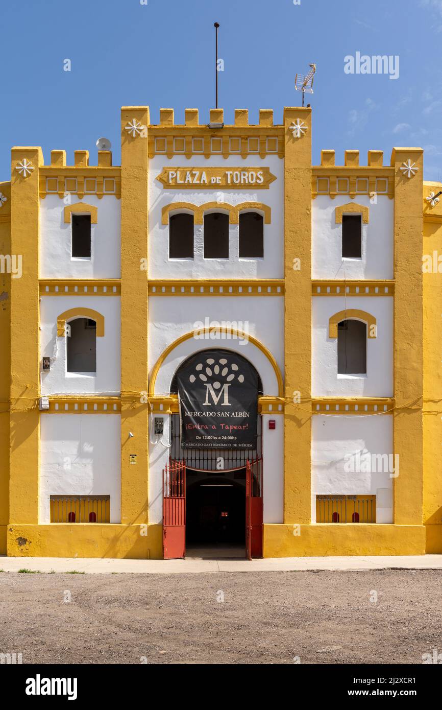 Merida, Spain -- 28 March, 2022: view of the colorful and historic ...