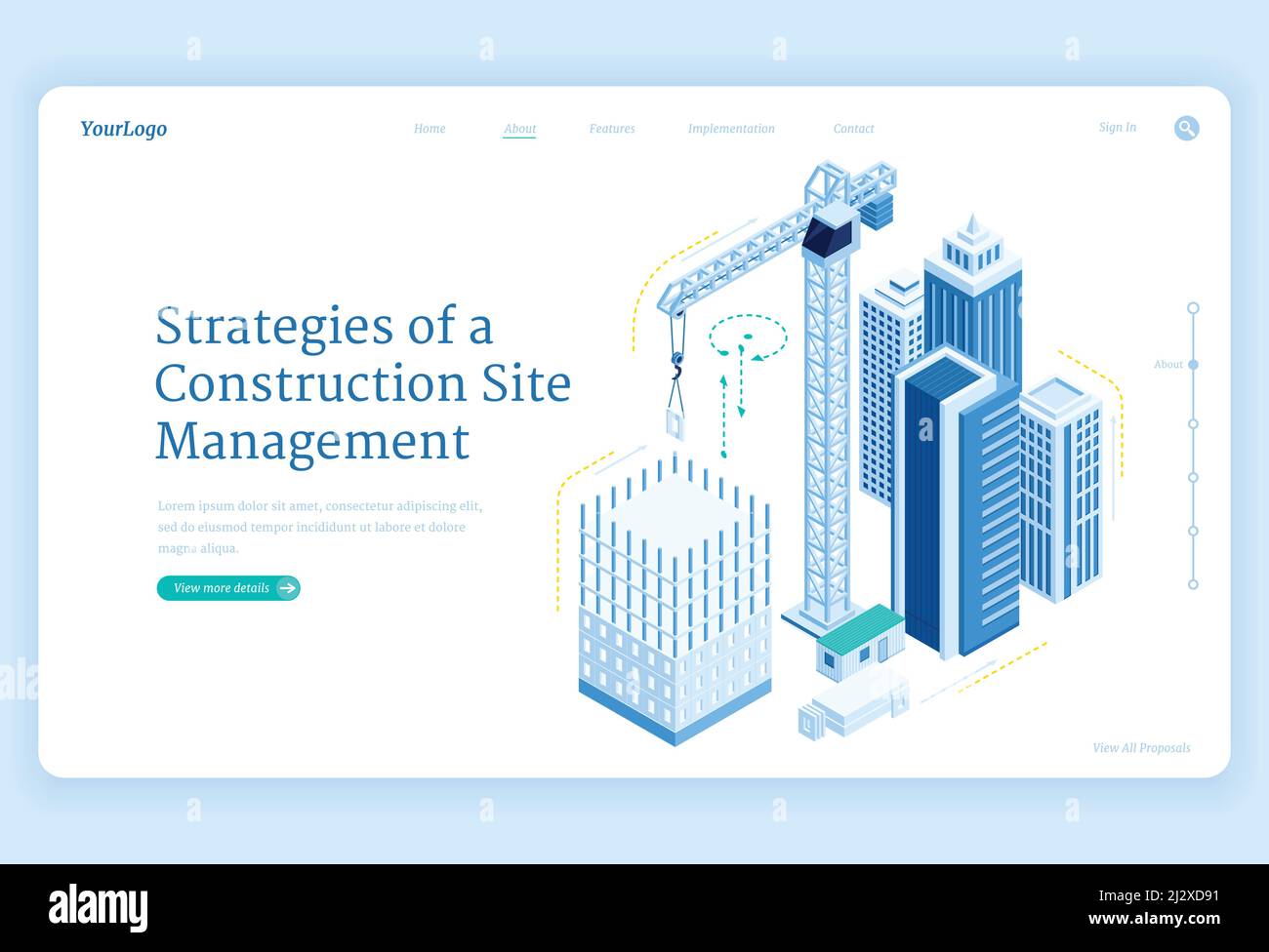 Strategies of construction site management banner. Engineering, manage ...