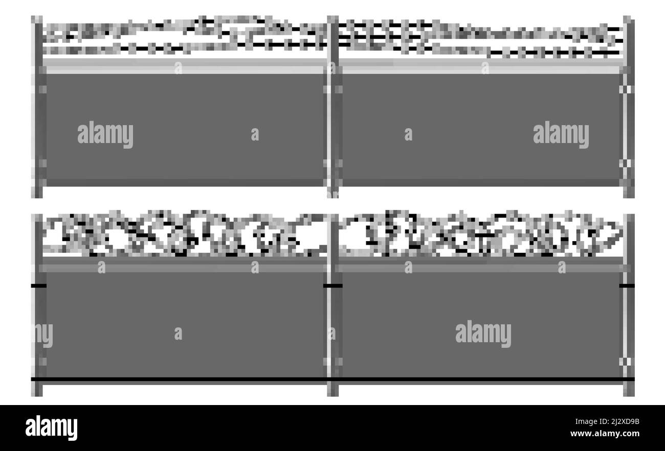 Grid fence with barbed wire. Two segments mesh rabitz with rhombus cell ...