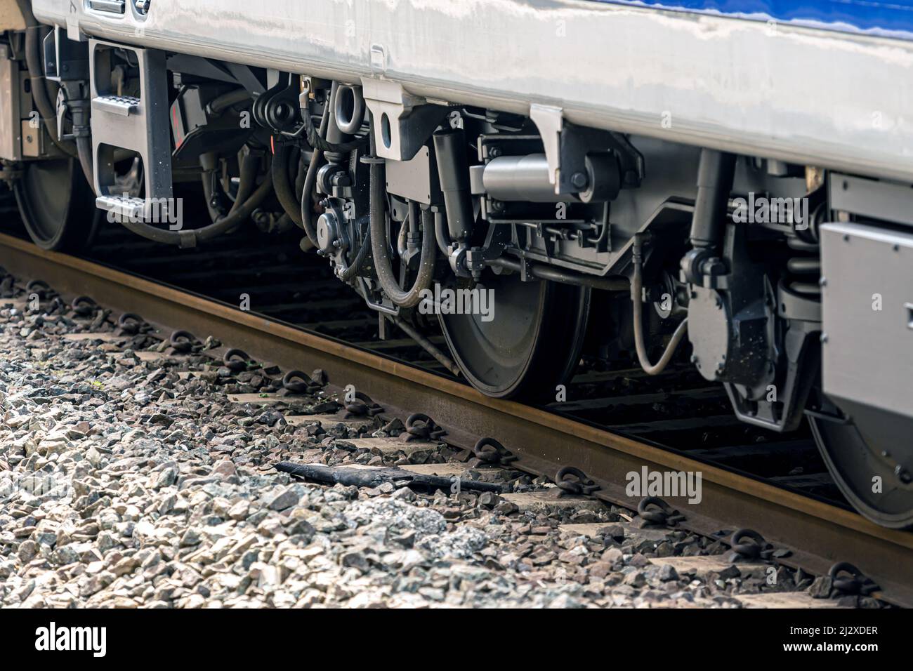 steel wheels of a railway train, close up Stock Photo - Alamy
