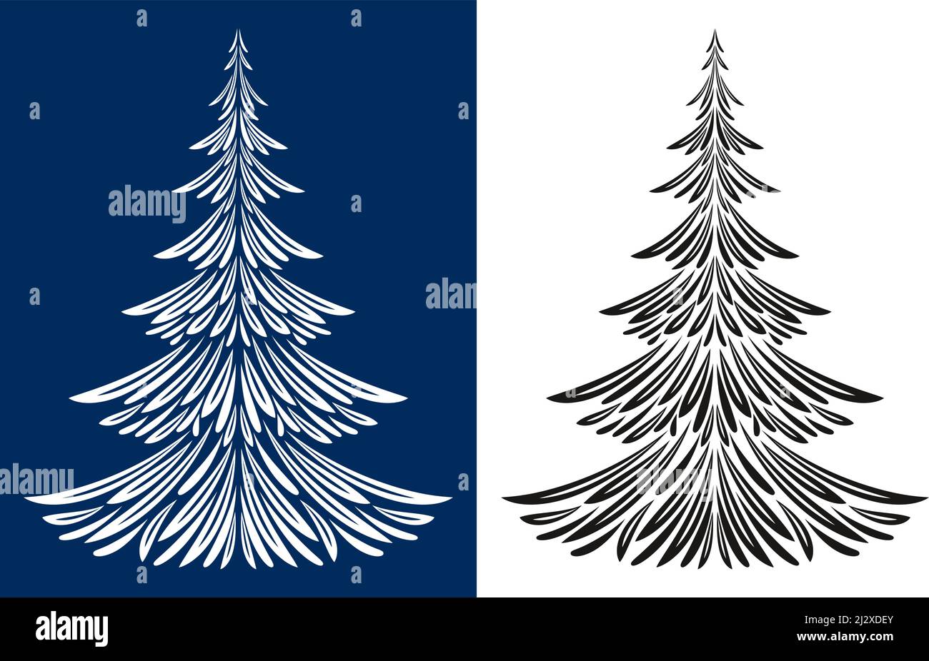 Christmas Fir Trees, Symbolical Pictogram, Black and White Contours ...
