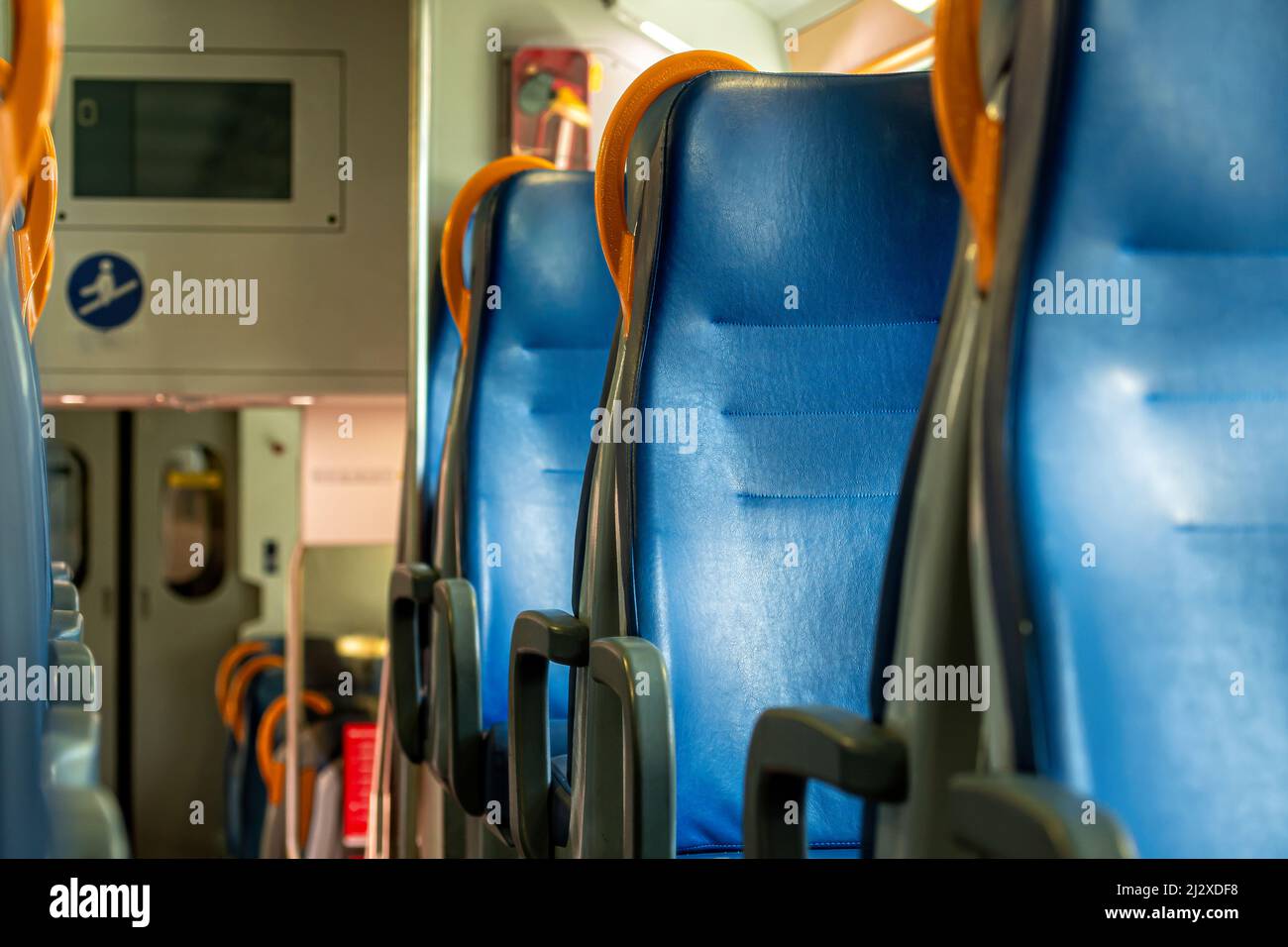 Italian railroad train interior, seats in a train in a row, train ...