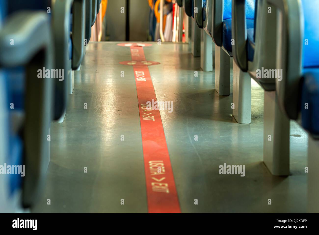Italian railroad train interior, seats in a train in a row, train ...