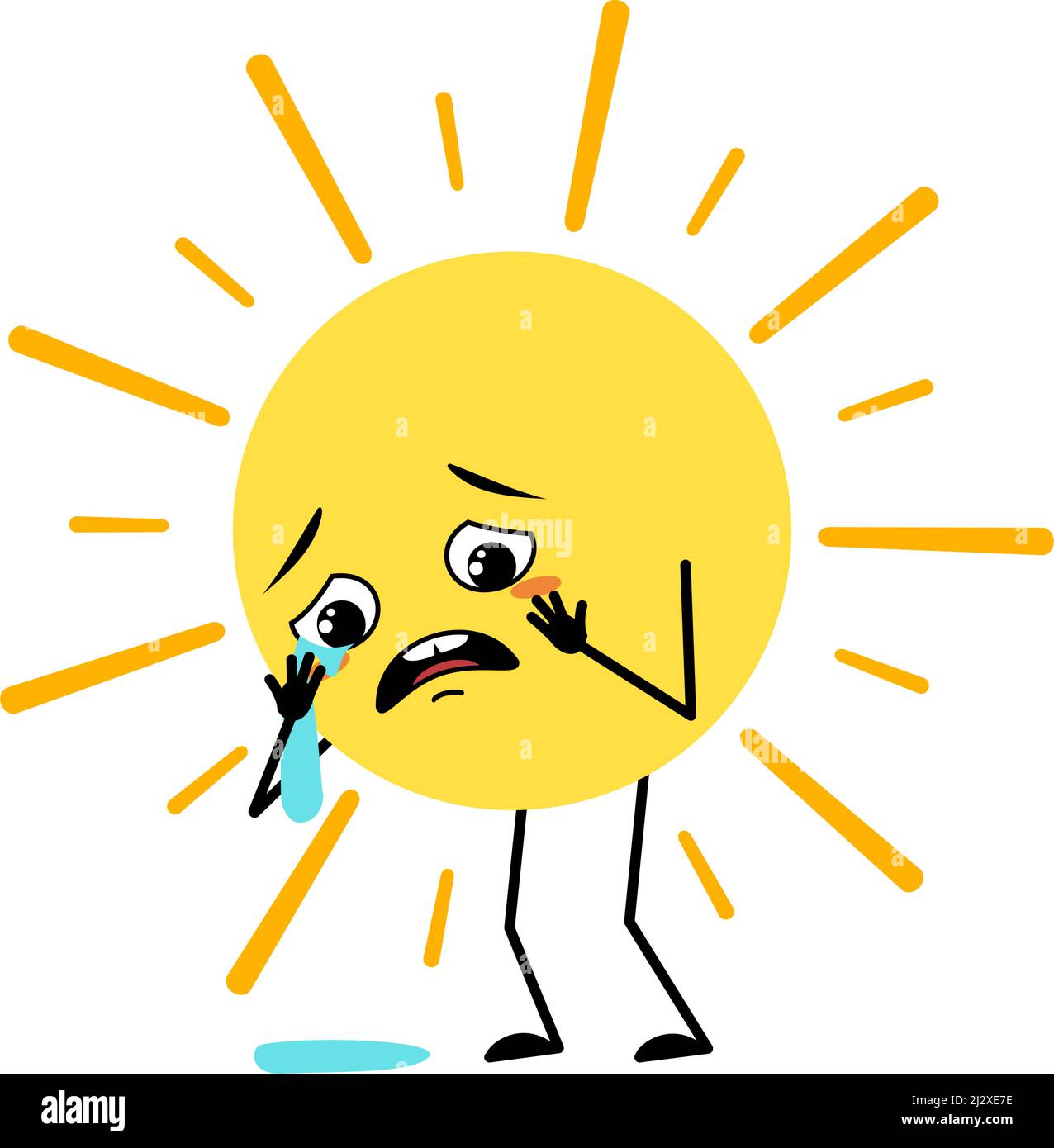 Cute sun character with crying and tears emotion, sad face, depressive ...