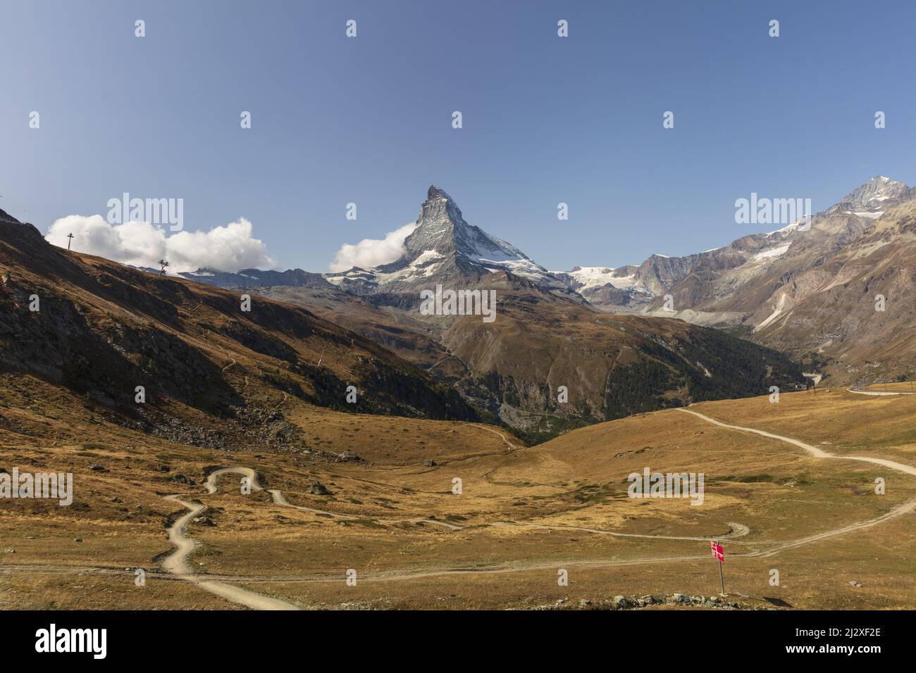 Hiking trail leading through the valley up to Mount Matterhorn, Zermatt ...