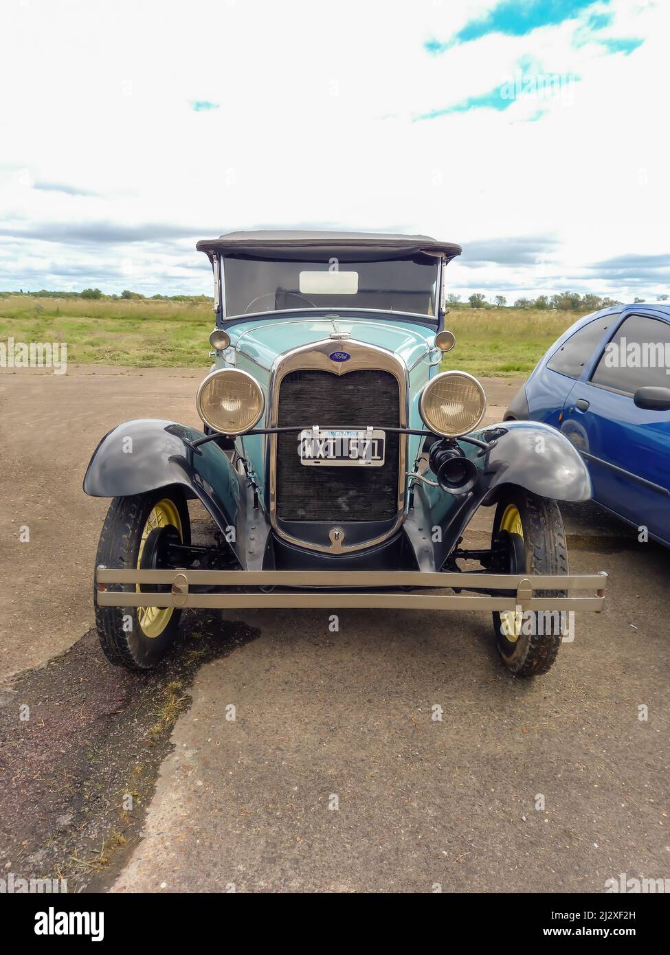 Moron, Argentina - Mar 26, 2022 - Old cyan Ford Model A coupe roadster ...