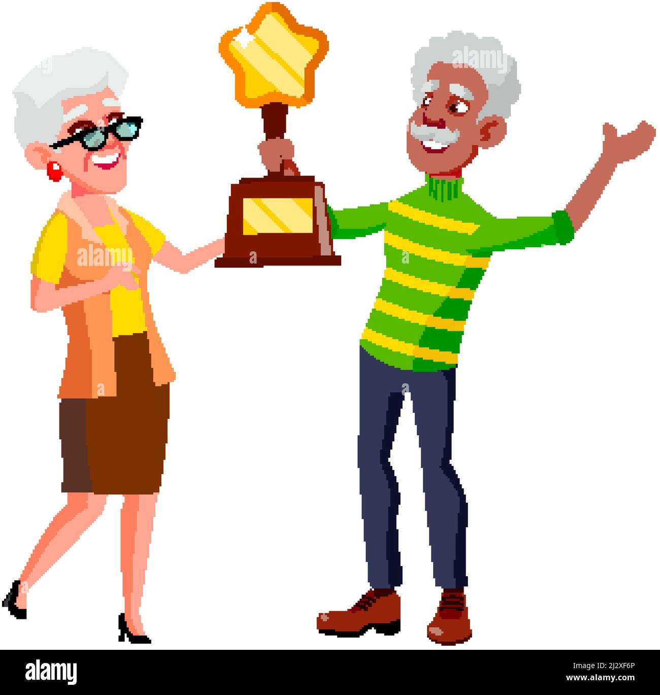 Old Man And Woman Couple Won Trophy Award Vector Stock Vector Image ...