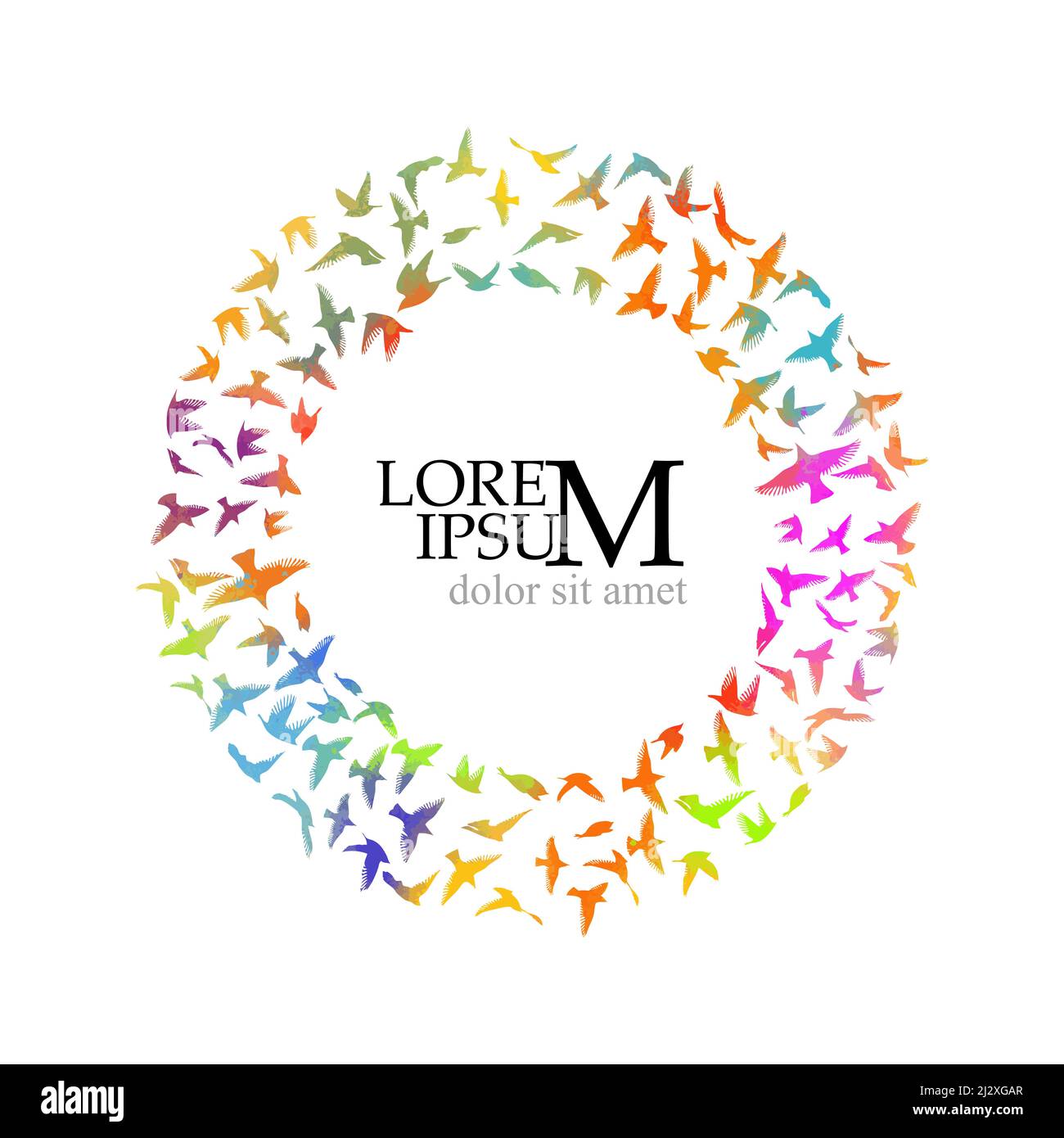 Round colorful frame of flying birds. Vector illustration . Vector ...