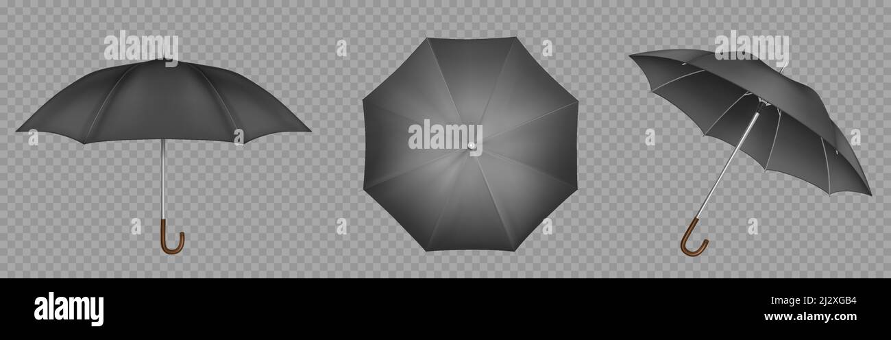 Black umbrella, parasol top, side and front view. Waterproof ...