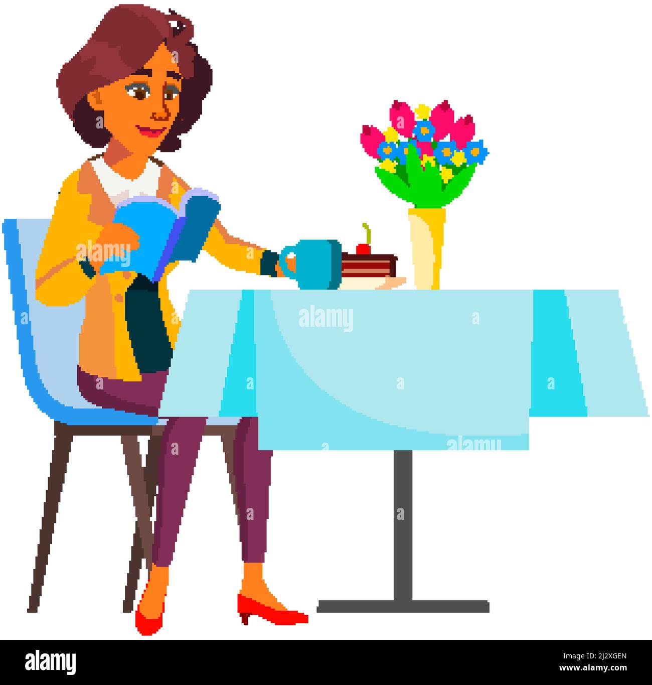 Teenager Girl Reading Book In Cafeteria Vector Stock Vector Image & Art ...