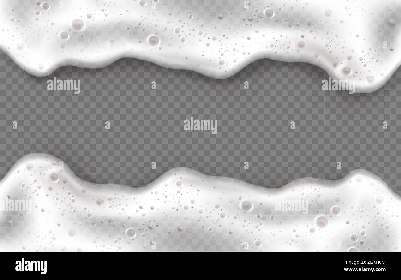 Foam frame, white beer or soap froth horizontal border with bubbles ...