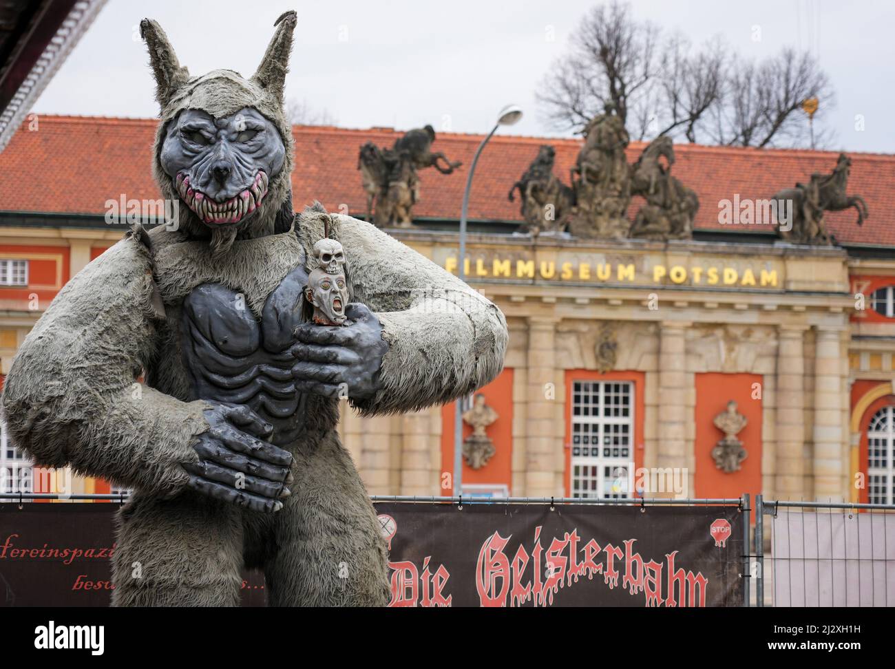 Potsdam, Germany. 04th Apr, 2022. The figure of a snarling werewolf is ...