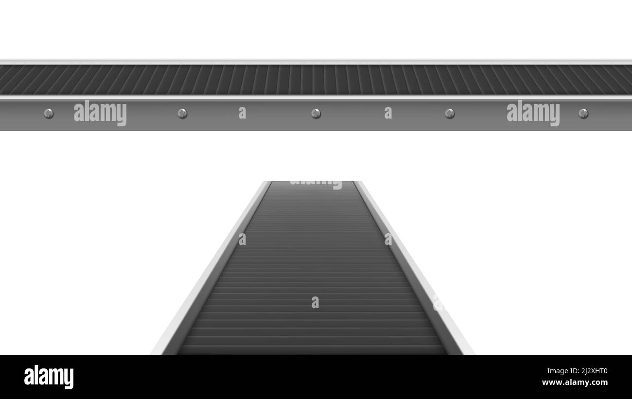 Conveyor belt at factory, plant or warehouse in front and perspective ...