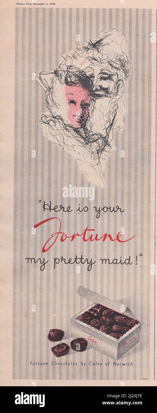 Fortune chocolates by caley of norwich vintage advert 1940 hi-res stock ...