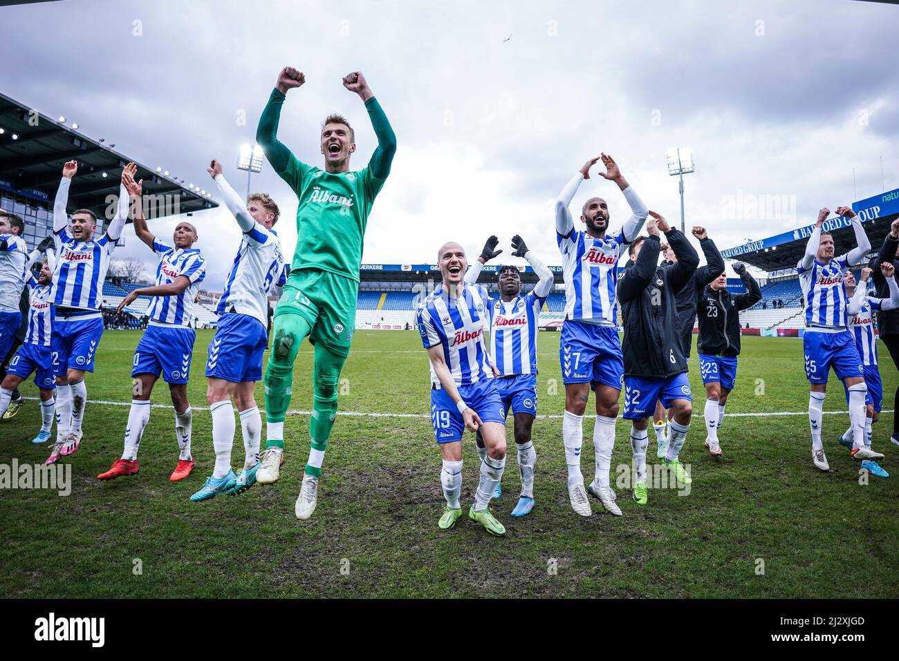 Odense, Denmark. 03rd, April 2022. The players of OB are celebrating ...