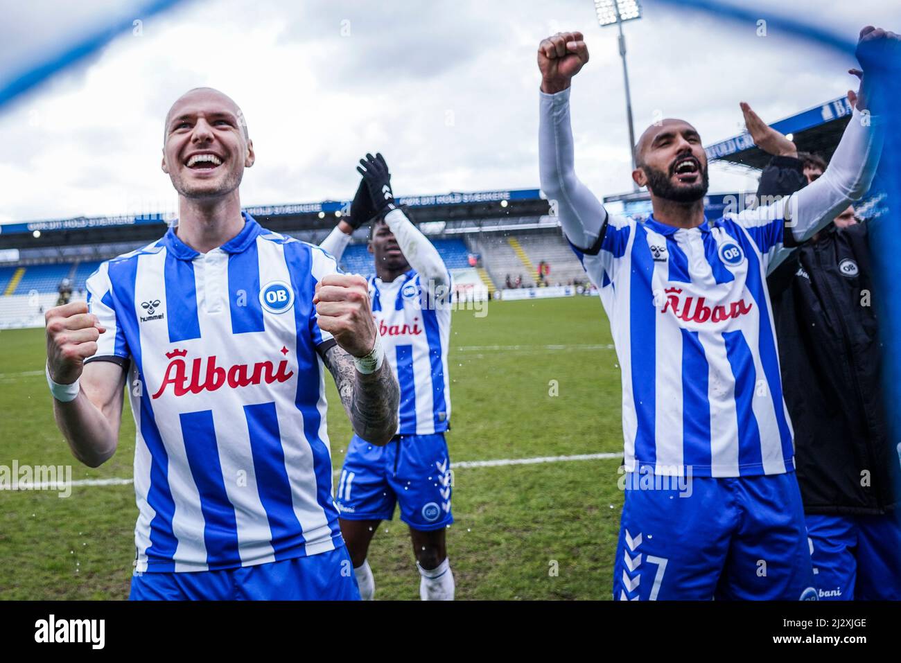 Odense, Denmark. 03rd, April 2022. Aron Elis Thrandarson (L) and Issam ...
