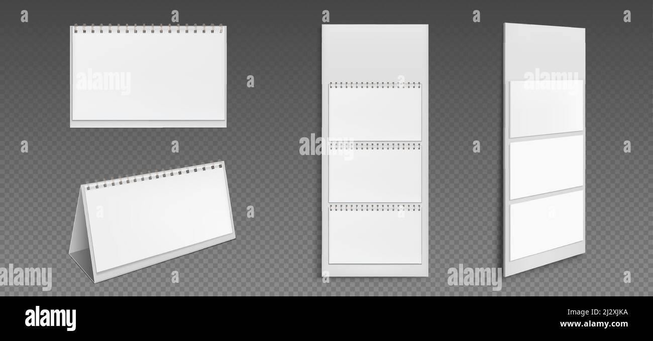 Calendar mockup with blank pages and binder. Desktop and wall paper ...