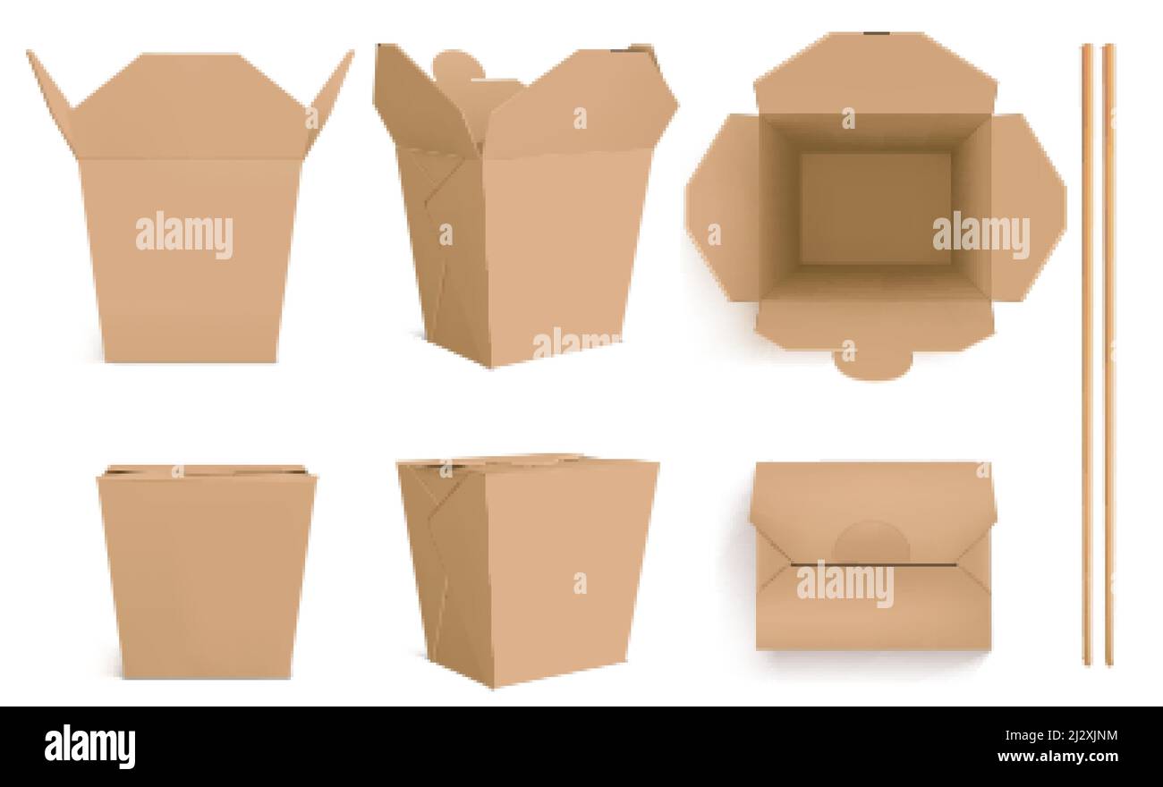 Brown Wok box and chopsticks, craft paper packaging for chinese food ...