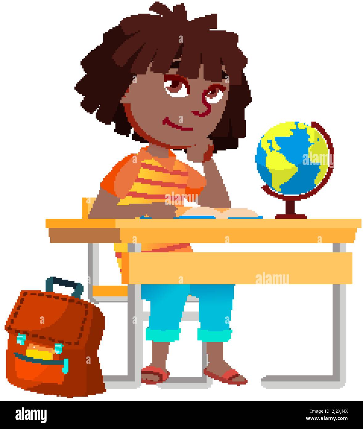 School Girl Thinking About Task On Lesson Vector Stock Vector Image ...