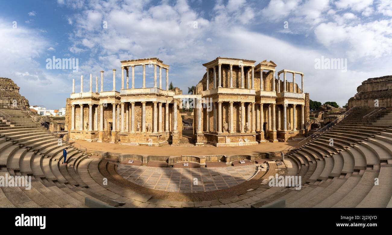 Merida, Spain -- 28 March, 2022: panorama view of the Roman ...