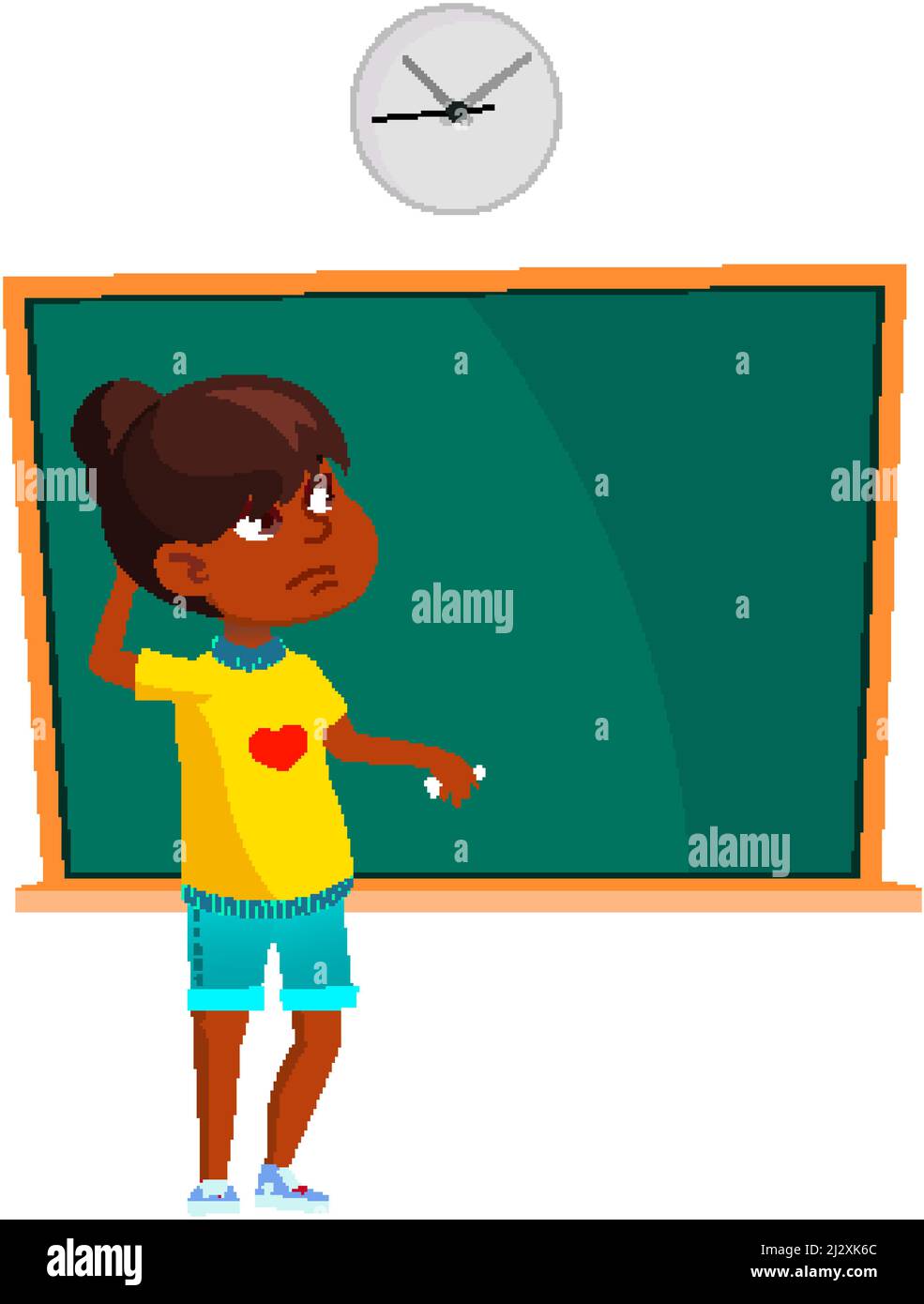 Schoolgirl Thinking At Blackboard In Class Vector Stock Vector Image ...