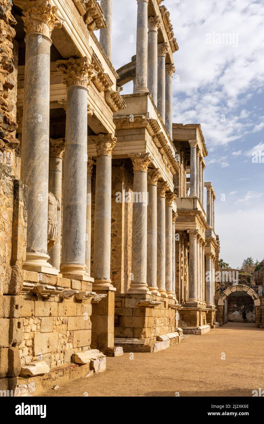 Merida, Spain -- 28 March, 2022: detail view of the Roman amphitheater ...