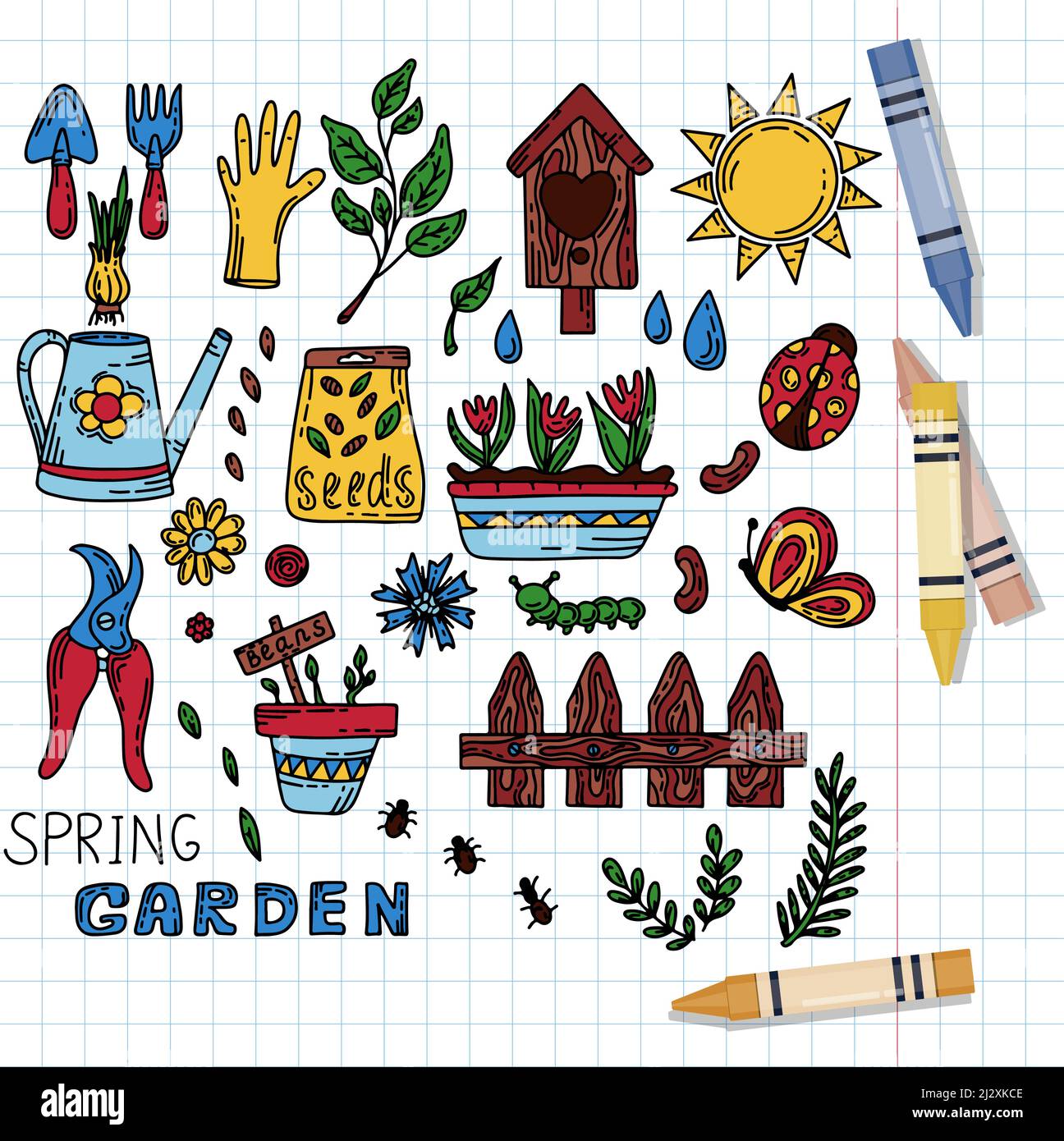 Vector gardening doodle set. Cartoon hand drawn isolated design ...