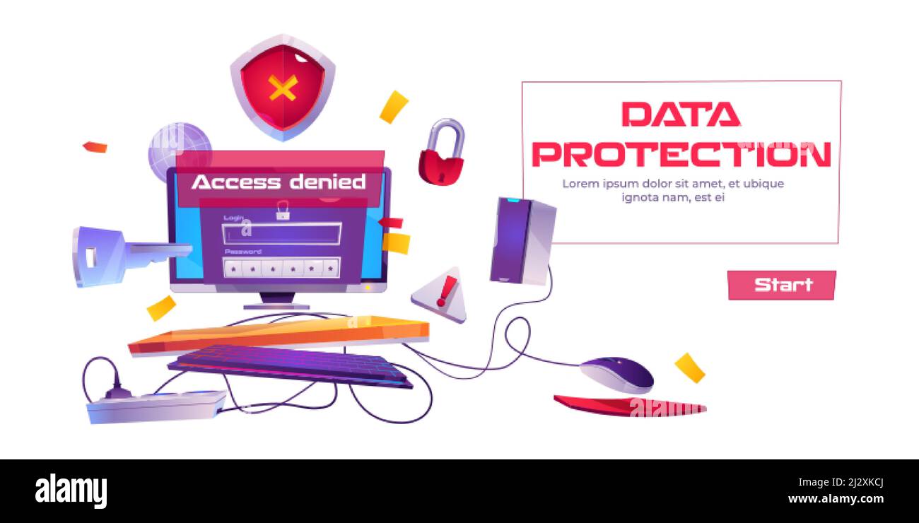 Data protection banner with computer and access denied notification ...