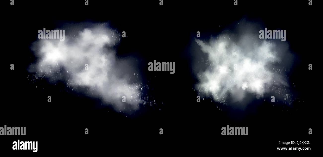 Snow powder white explosion, ice or snowflakes splash clouds, dry dust ...