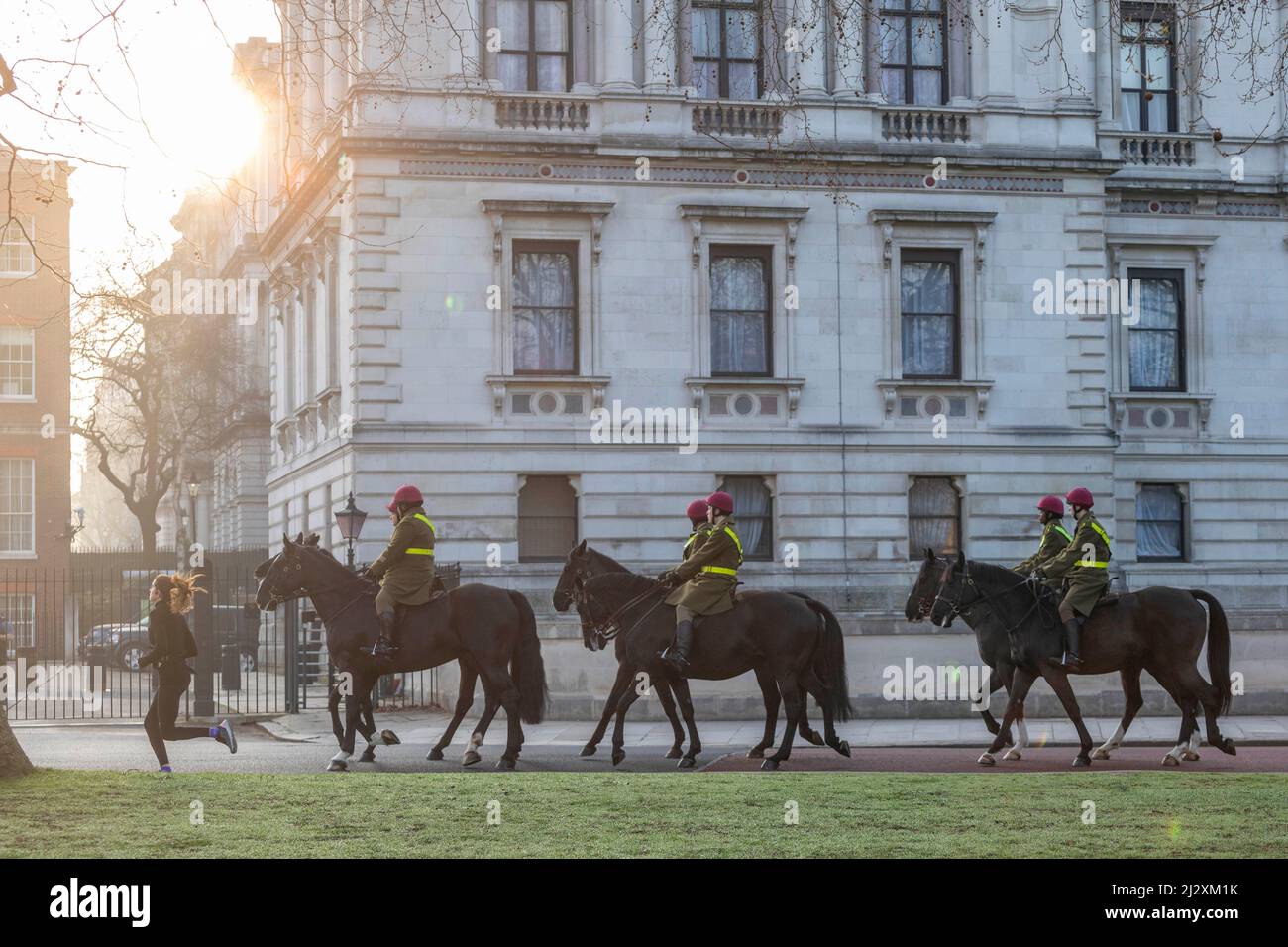 Horses marching along Horse Guards parade this morning. Images shot on ...