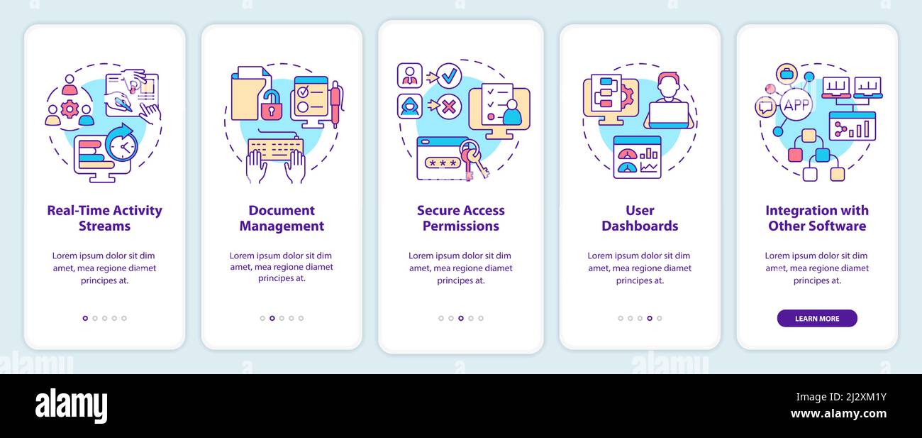 Features of online office onboarding mobile app screen Stock Vector ...