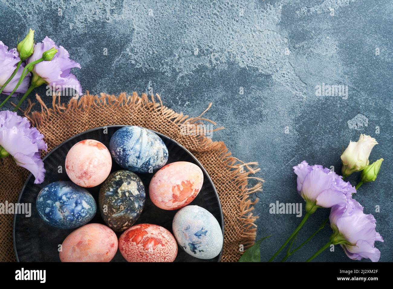 Easter eggs. Dyed Easter eggs with marble stone effect ref and blue ...