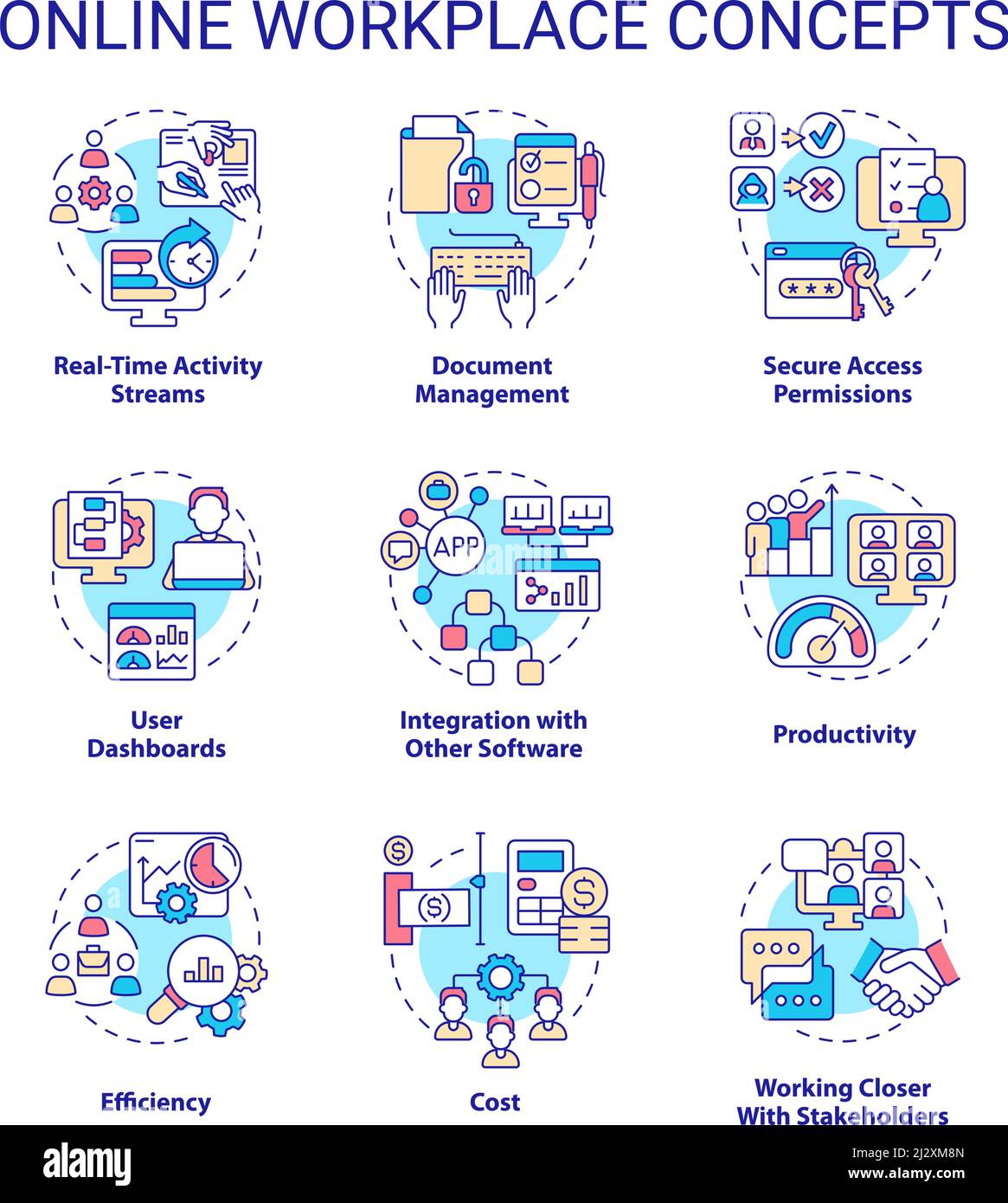 Online workplace concept icons set Stock Vector Image & Art - Alamy