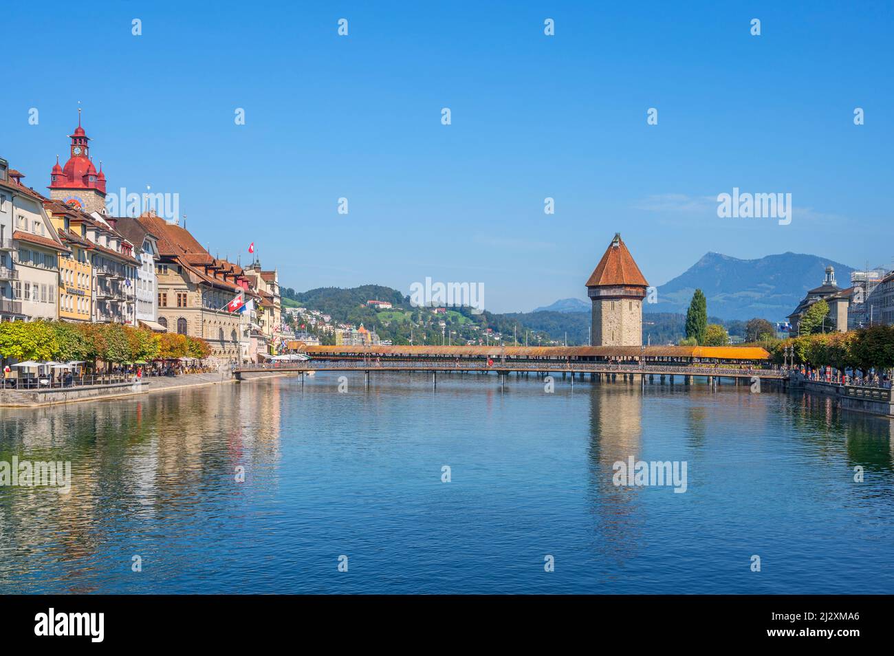Chapel Bridge with Water Tower and River Reuss, Lucerne, Canton of ...