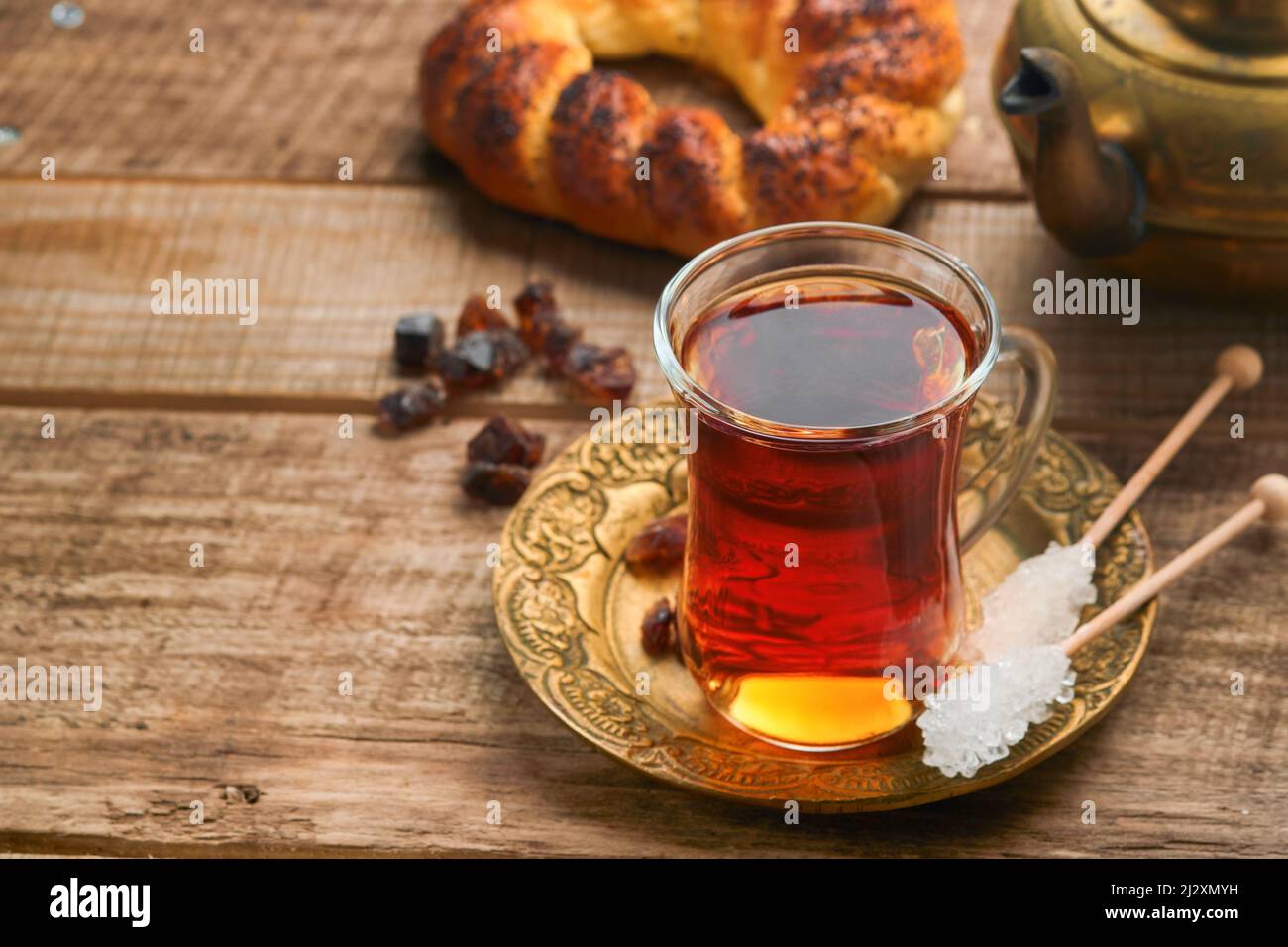 Turkish black tea. Glass cup of turkish black tea and crispy Turkish ...