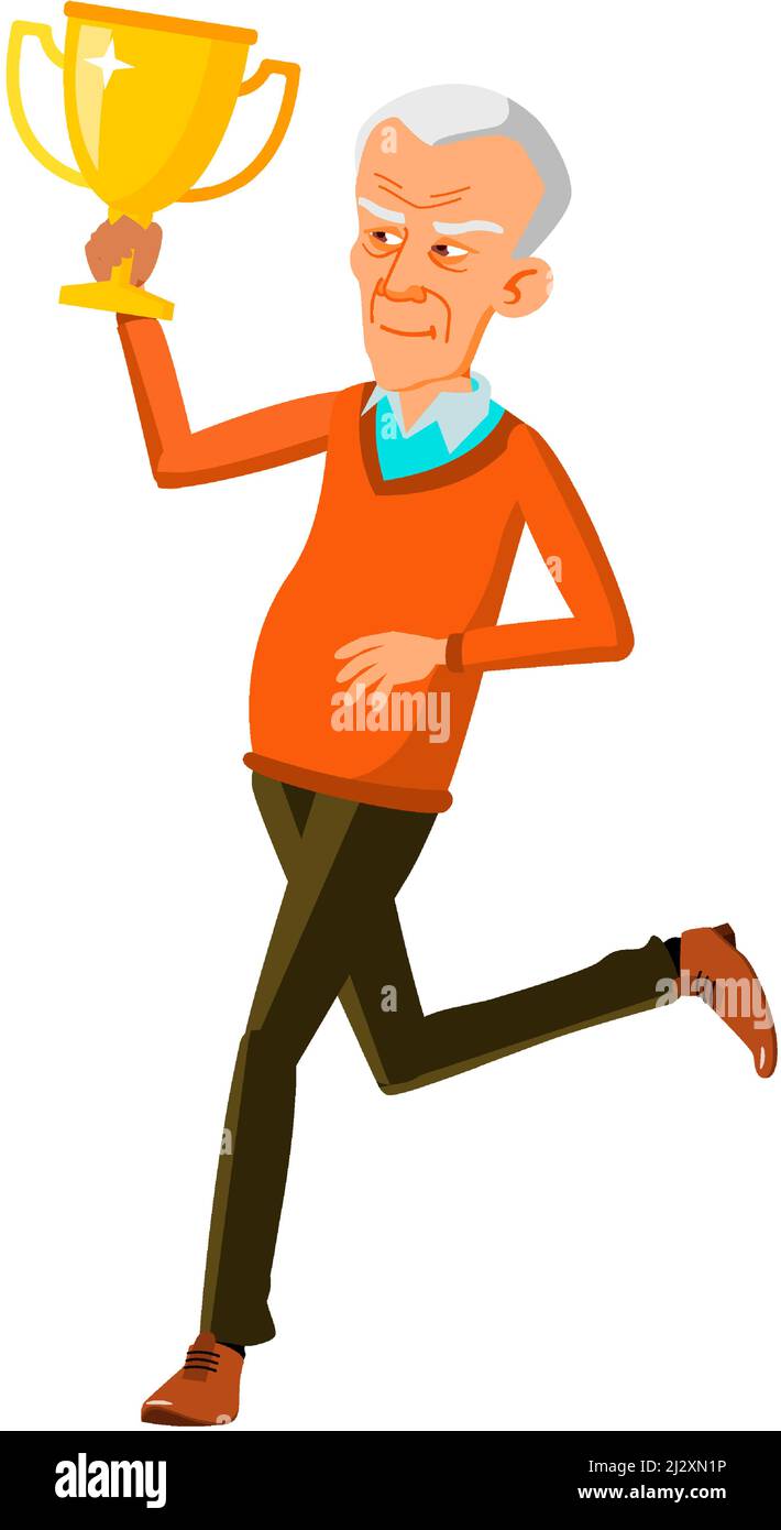 Old Man Running With Trophy Cup Reward Vector Stock Vector Image & Art ...