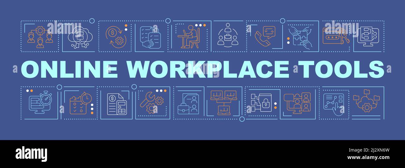 Online workplace tools word concepts dark blue banner Stock Vector Image & Art - Alamy